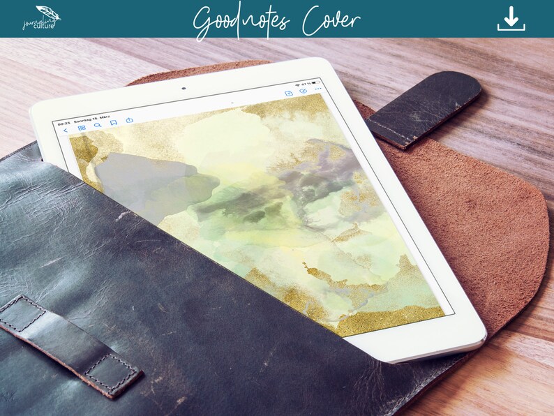 Digital Notebook Cover Green, Yellow, Golden Watercolor for iPad ...