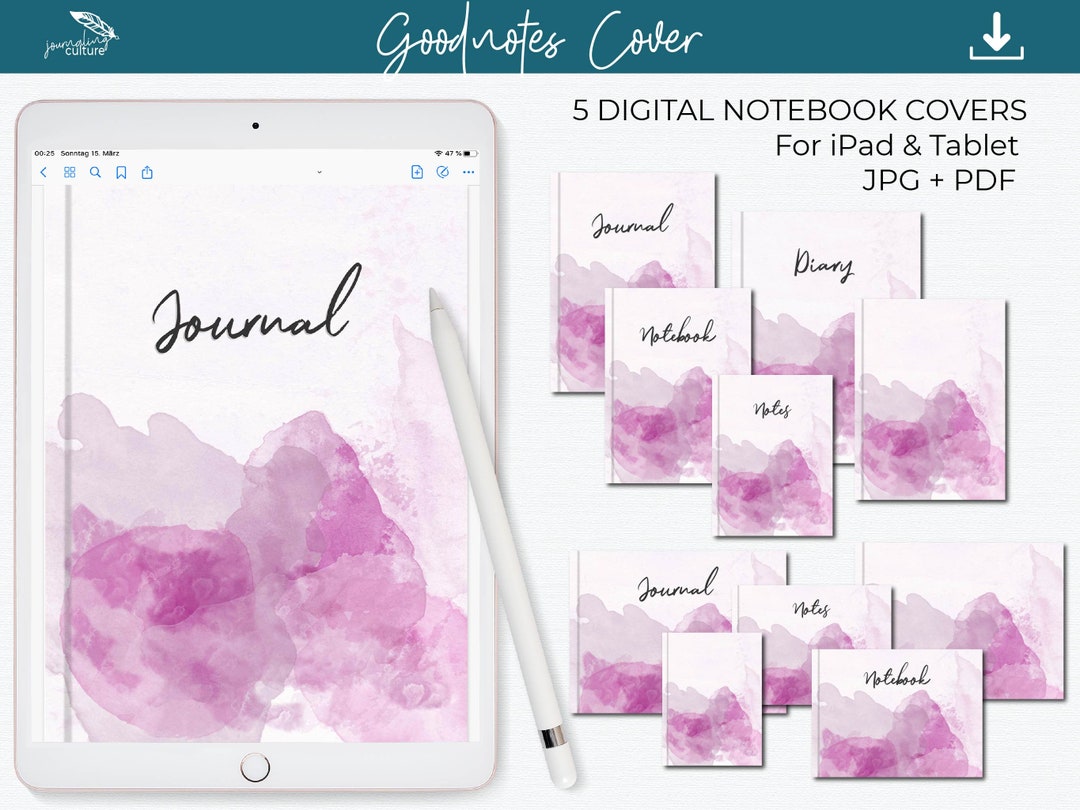 Digital Notebook Cover Pink With Pink Watercolor for iPad Goodnotes or ...