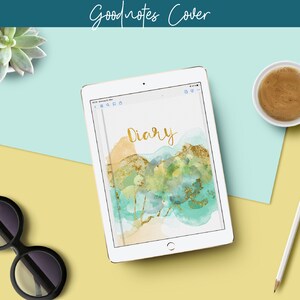 Digital Notebook Cover Green-gold Watercolor for iPad Goodnotes or ...