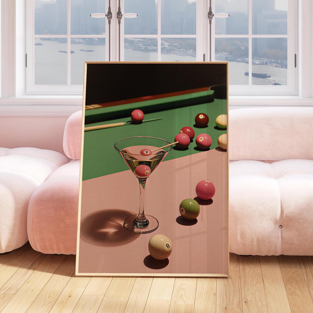 Retro Pool Table | Pink 8-ball | Martini Art | Digital Print | Retro ...