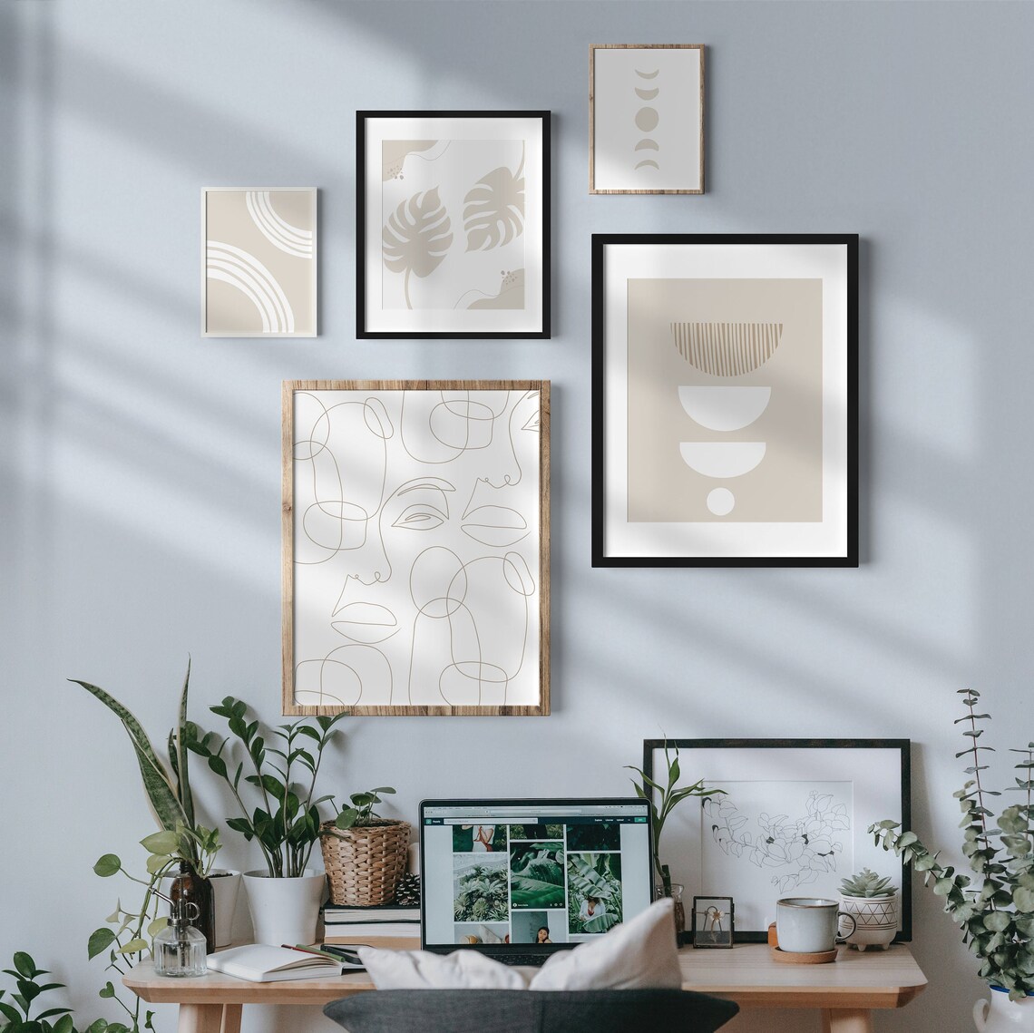 Beige Abstract Line Art Set of 5/ Minimalist Modern Beige Wall - Etsy