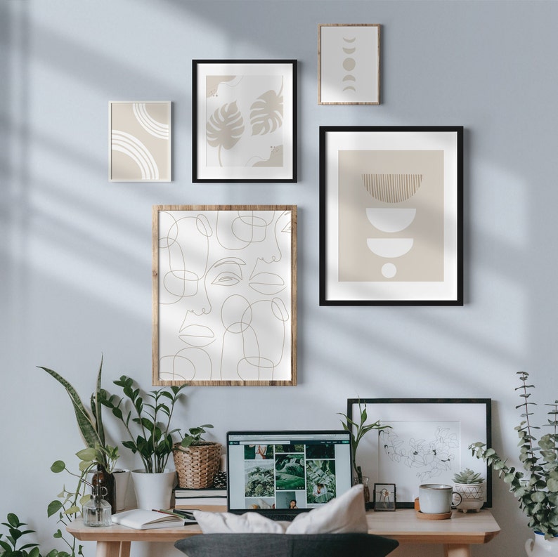 Beige Abstract Line Art Set of 5/ Minimalist Modern Beige Wall - Etsy