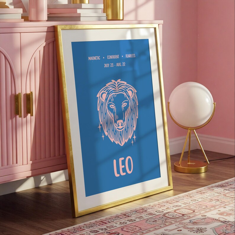 Pink & Blue Trendy Leo Wall Art Poster/cute Zodiac Poster/trendy ...