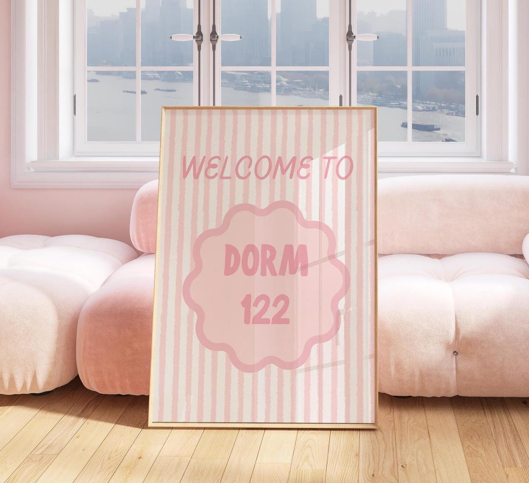 Custom Pink Preppy Dorm Room Number Sign - Striped Wall Art Digital ...