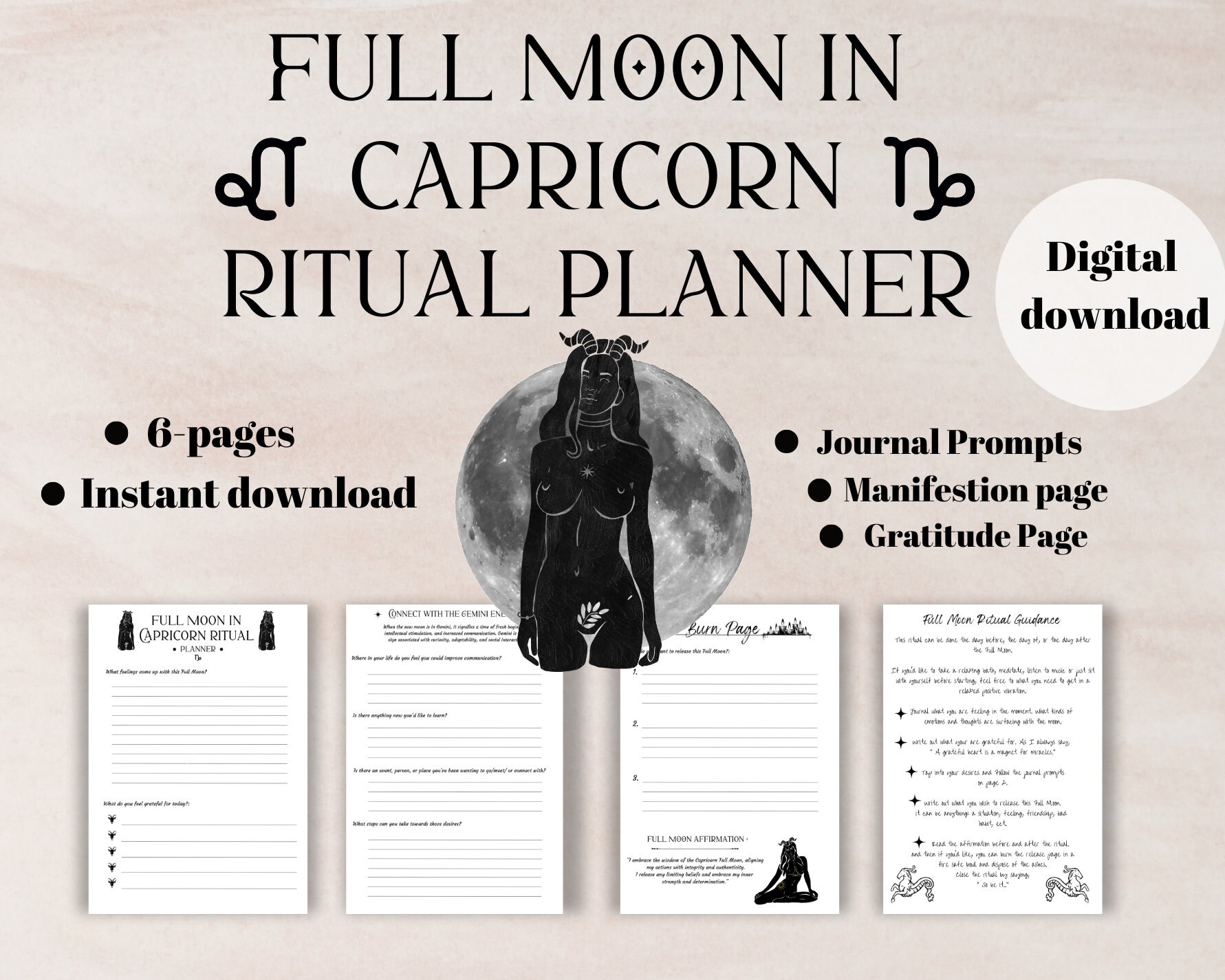 Printable Full Moon in Capricorn Ritual Planner,moon Planner, Full Moon ...