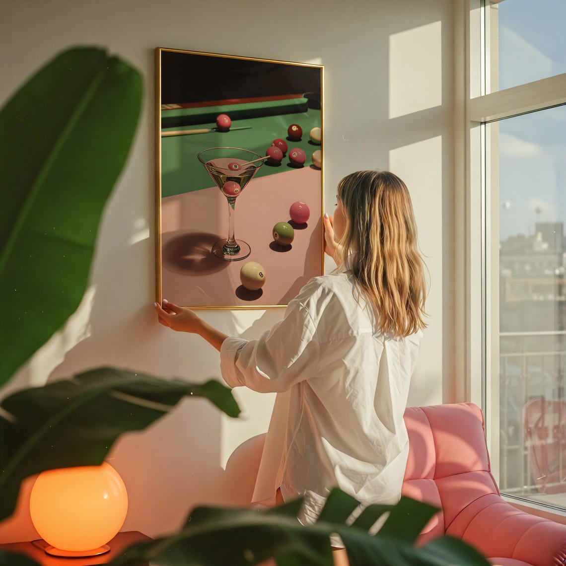 Retro Pool Table | Pink 8-ball | Martini Art | Digital Print | Retro ...