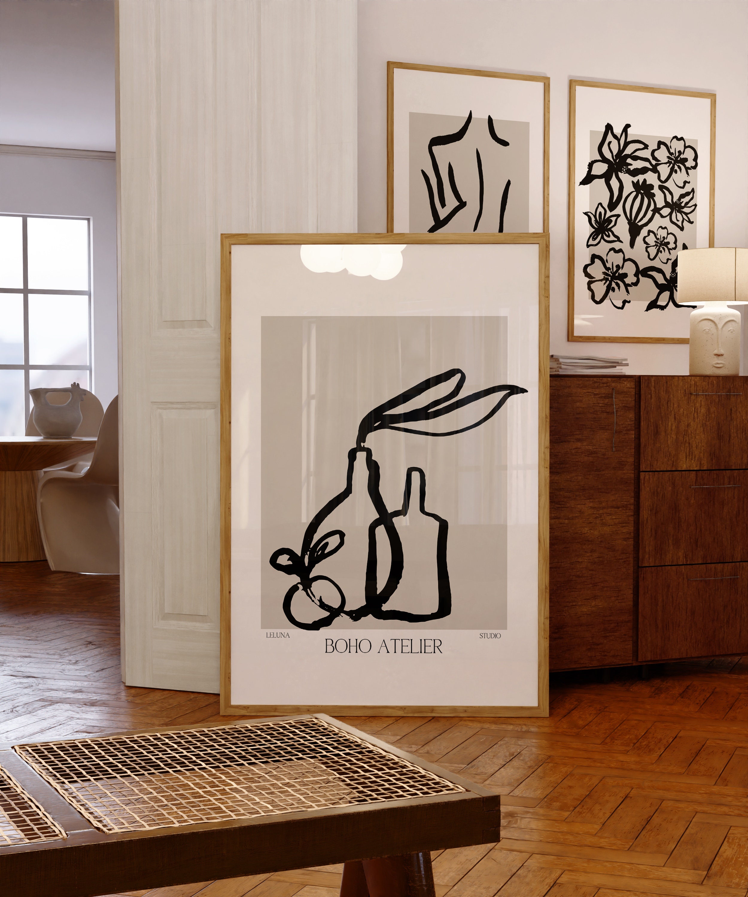 Boho Line Art Set of 3, Bohemian Modern Wall Art, Abstract Line Art Set ...