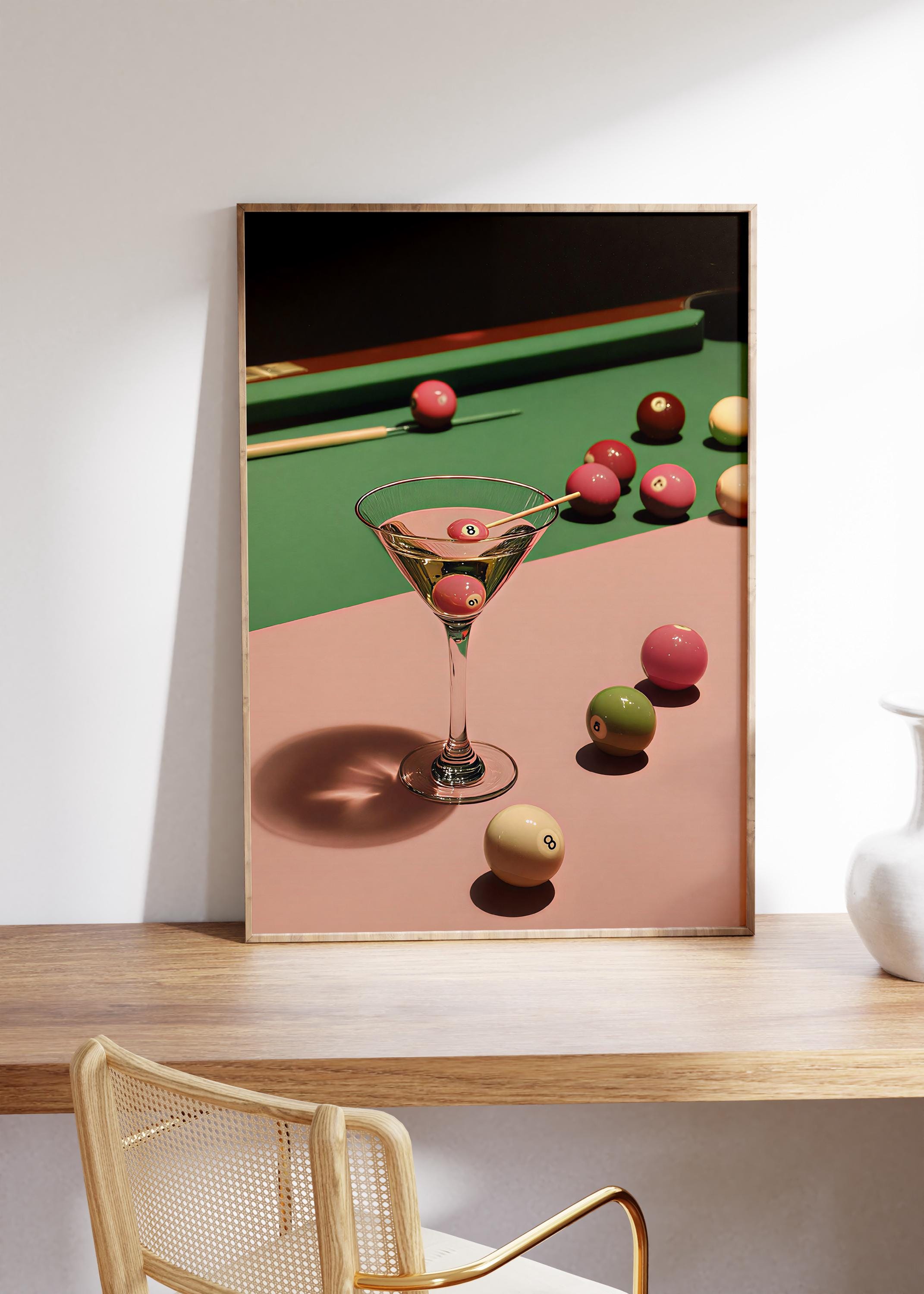 Retro Pool Table | Pink 8-ball | Martini Art | Digital Print | Retro ...