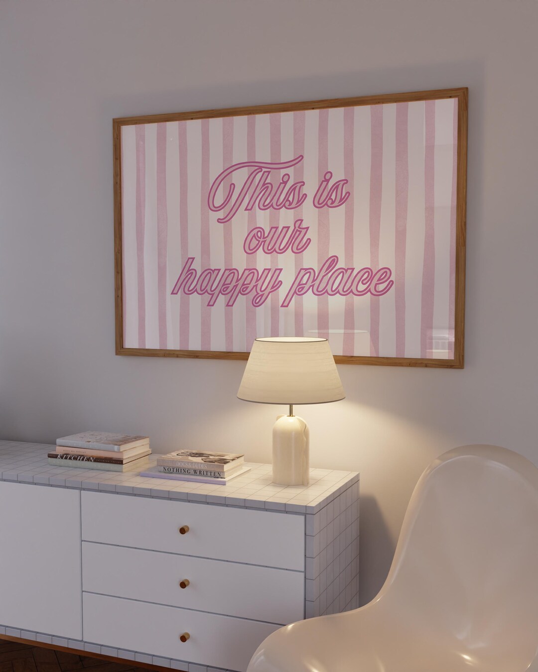 This is Our Happy Place Wall Art – Pink Striped Typography Print ...