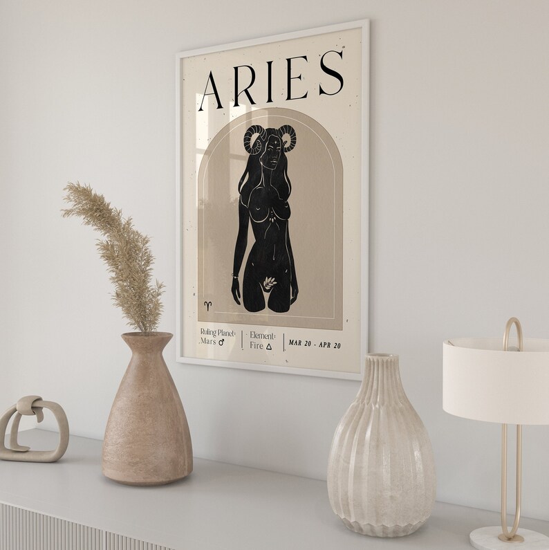 Aries Zodiac Goddess Wall Art Poster/printable Zodiac Art/printable Wall Poster/sun Sign Wall ...