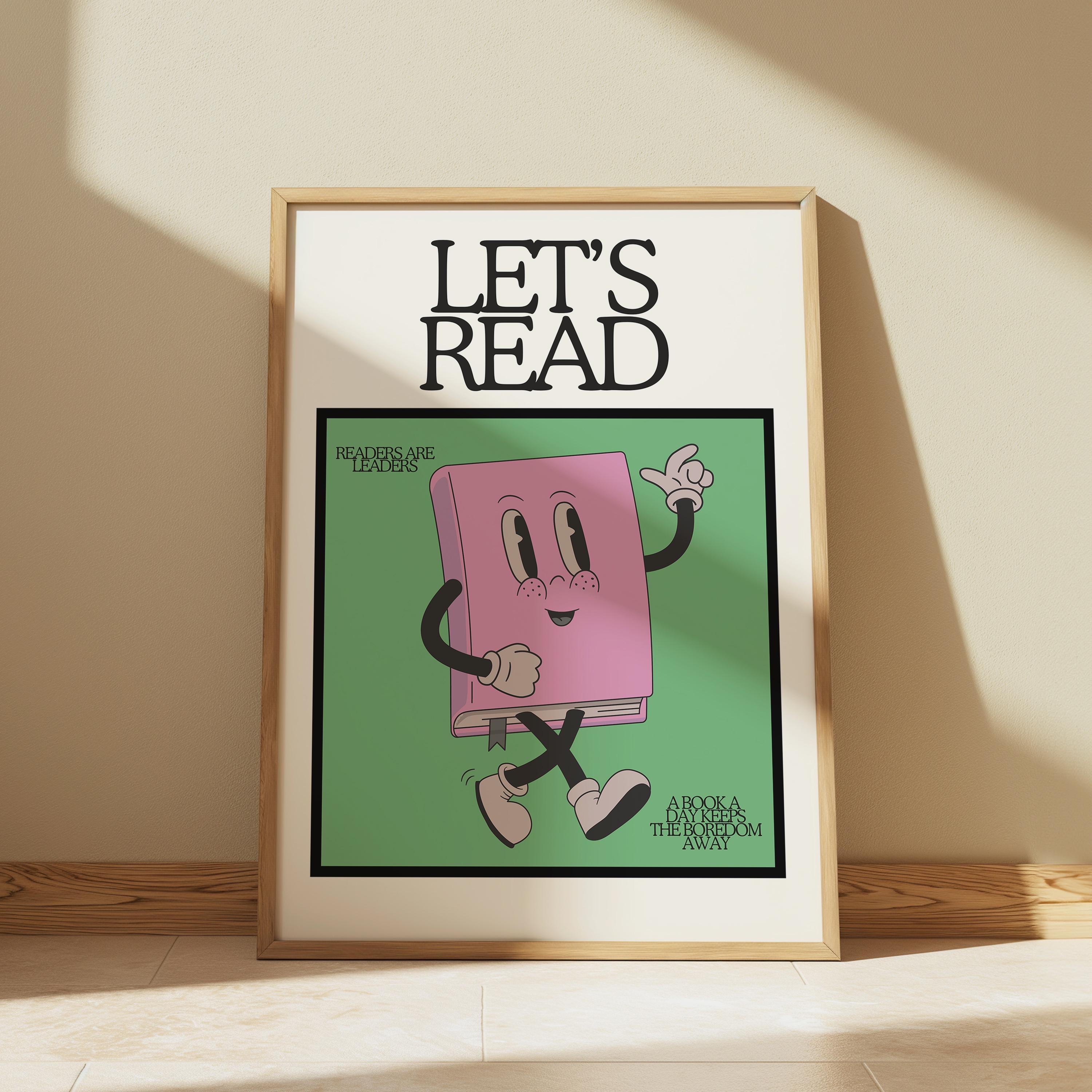 Retro Book Character Classroom Art Print: Reading Corner Decor (digital ...