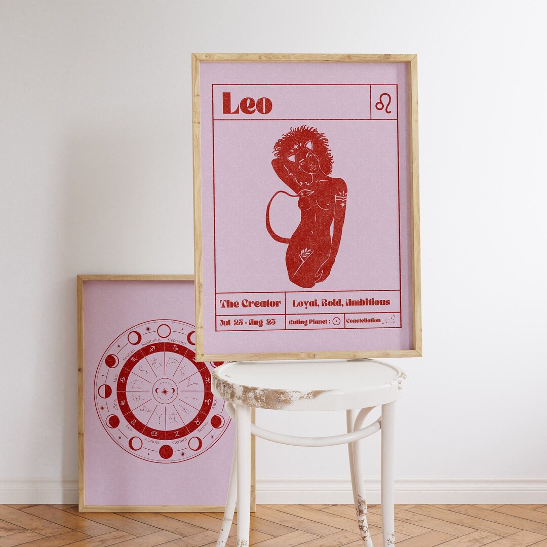 Zodiac Leo Retro Style Art Print Set of 2, Instant Download, Sun Sign ...