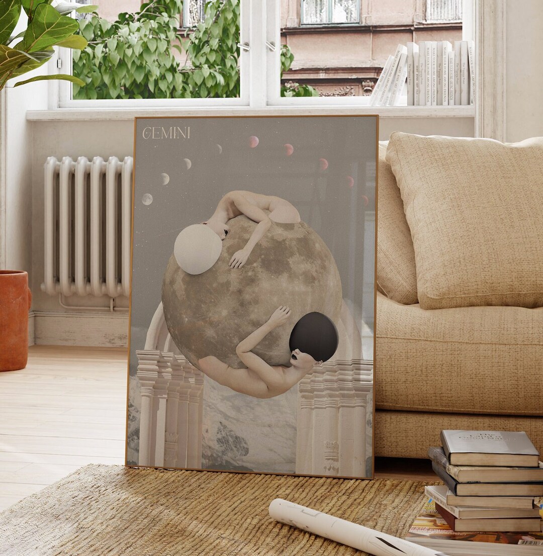 Surreal Cosmic Gemini Art Print, Zodiac Wall Decor, Collage Poster Art ...