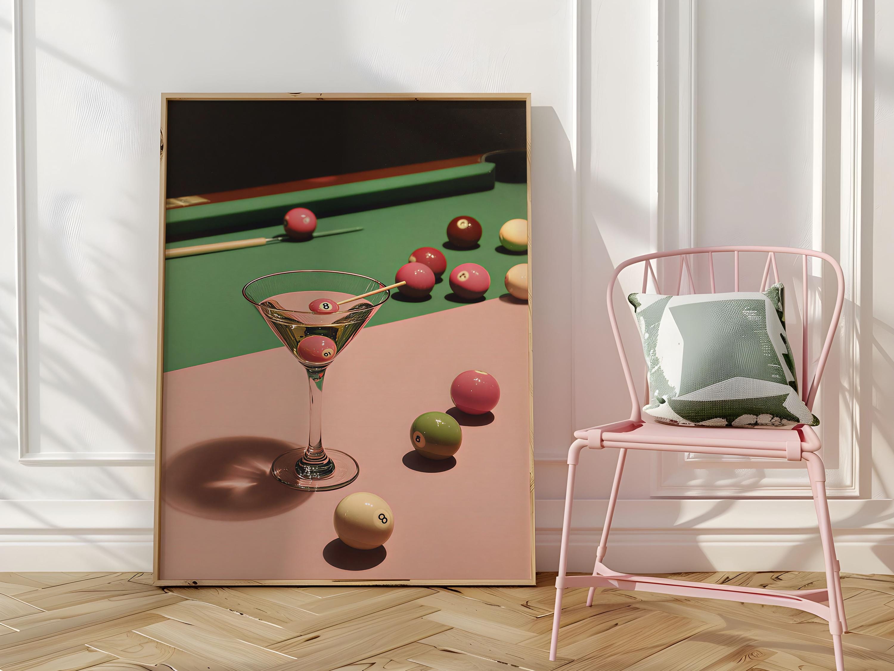 Retro Pool Table | Pink 8-ball | Martini Art | Digital Print | Retro ...