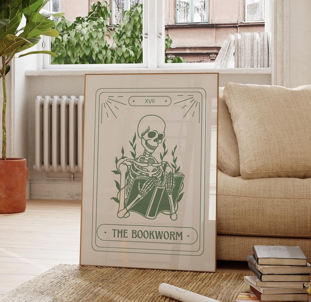 The Bookworm Tarot Wall Art - Reading Wall Art - Bookworm Art -reading ...