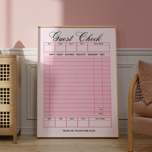 Blank Guest Check Print – Pink Guest Check Poster, Retro Art Print ...