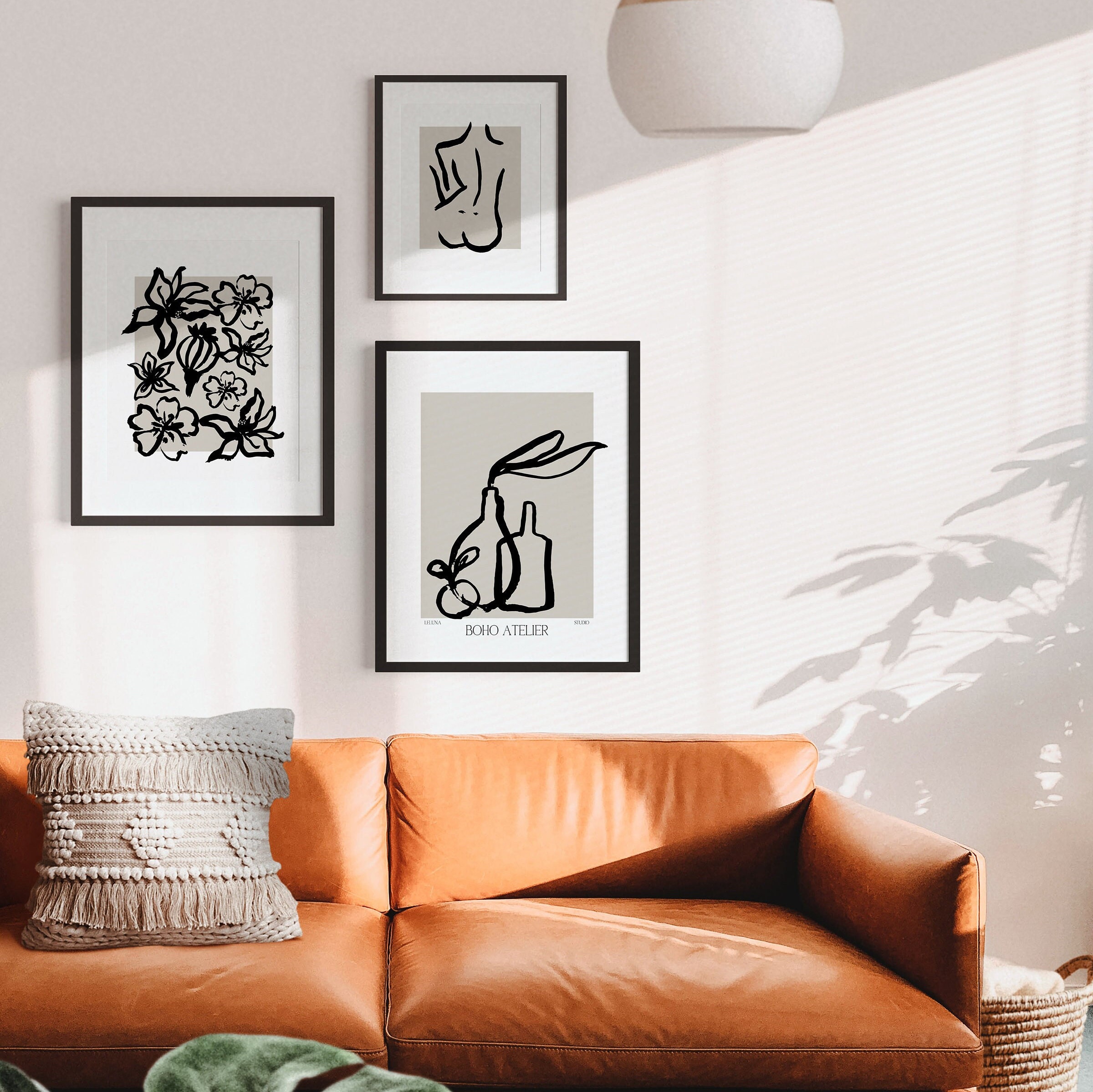 Boho Line Art Set of 3, Bohemian Modern Wall Art, Abstract Line Art Set ...