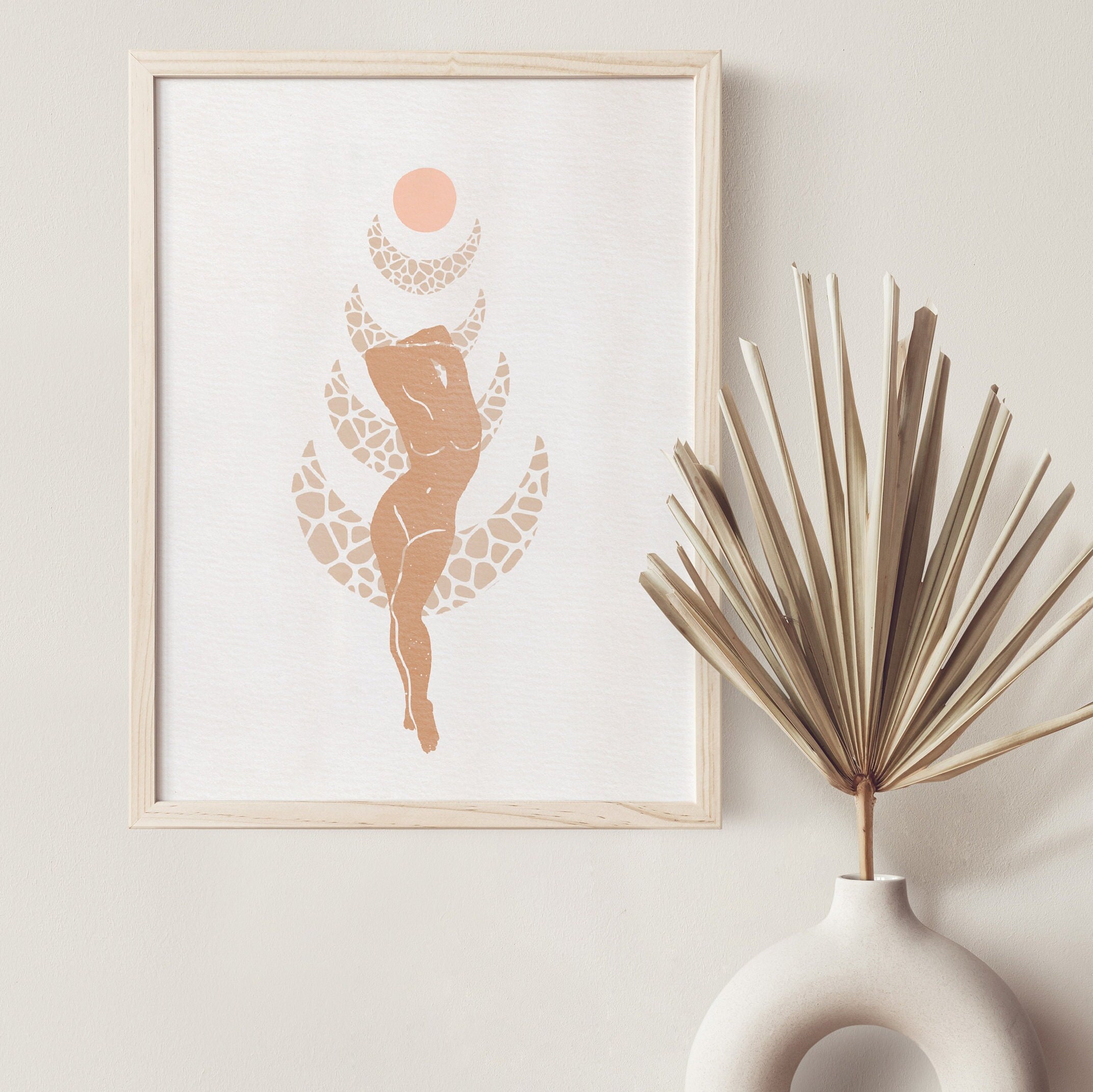 Boho Pink Moon Phase Wall Art Print,pink Moon Art, Boho Wall Decor ...