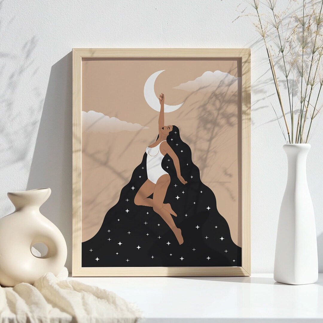 Starry Night Celestial Goddess / Meditationposter /aesthetic Wall Art ...