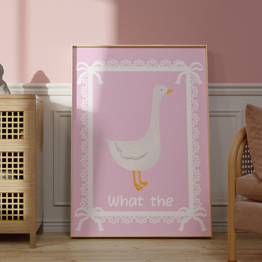Coquette Pink Cute Duck Typography Art Print funny Bathroom Art Digital ...