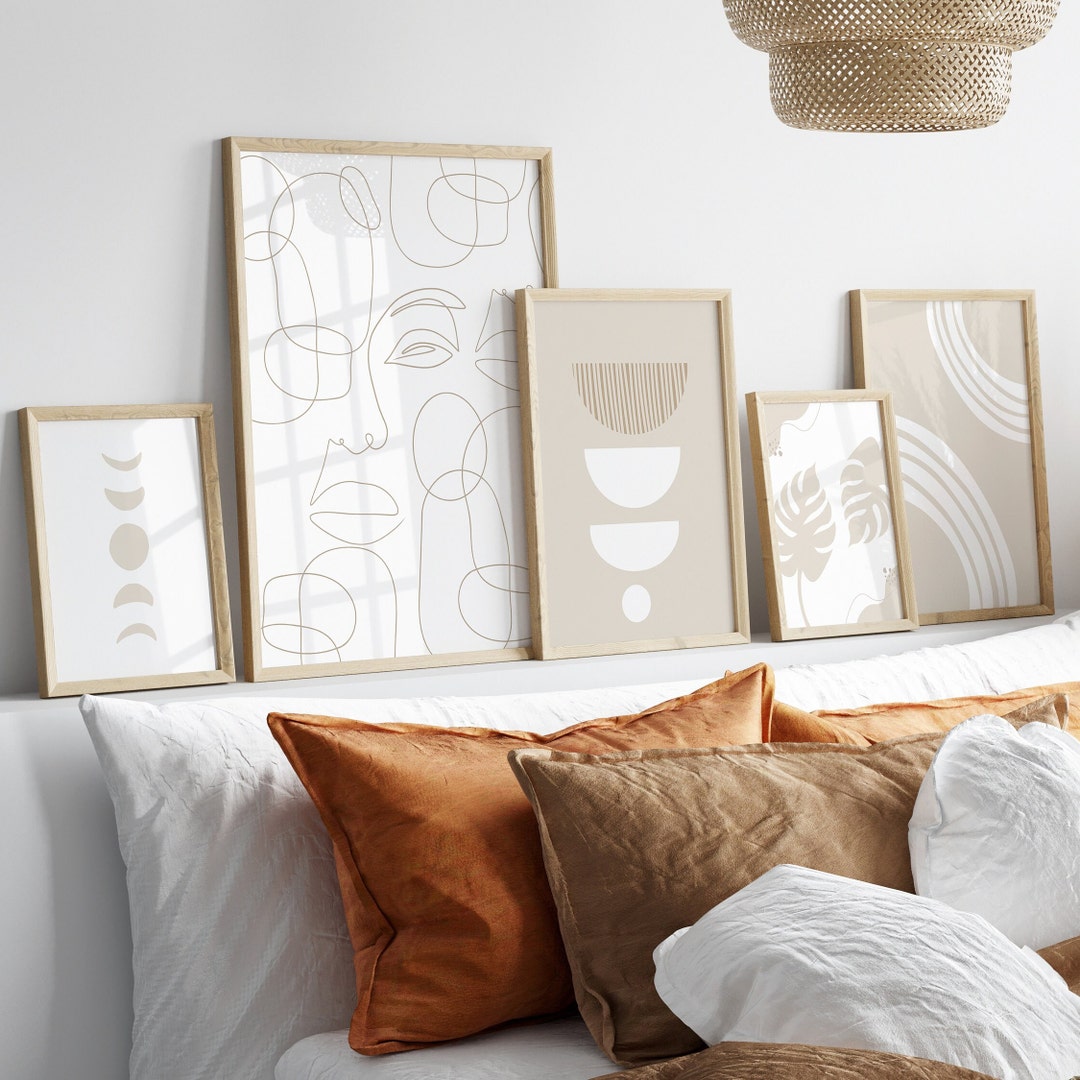 Beige Abstract Line Art Set of 5/ Minimalist Modern Beige Wall Art ...