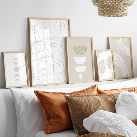 Beige Abstract Line Art Set of 5/ Minimalist Modern Beige Wall - Etsy