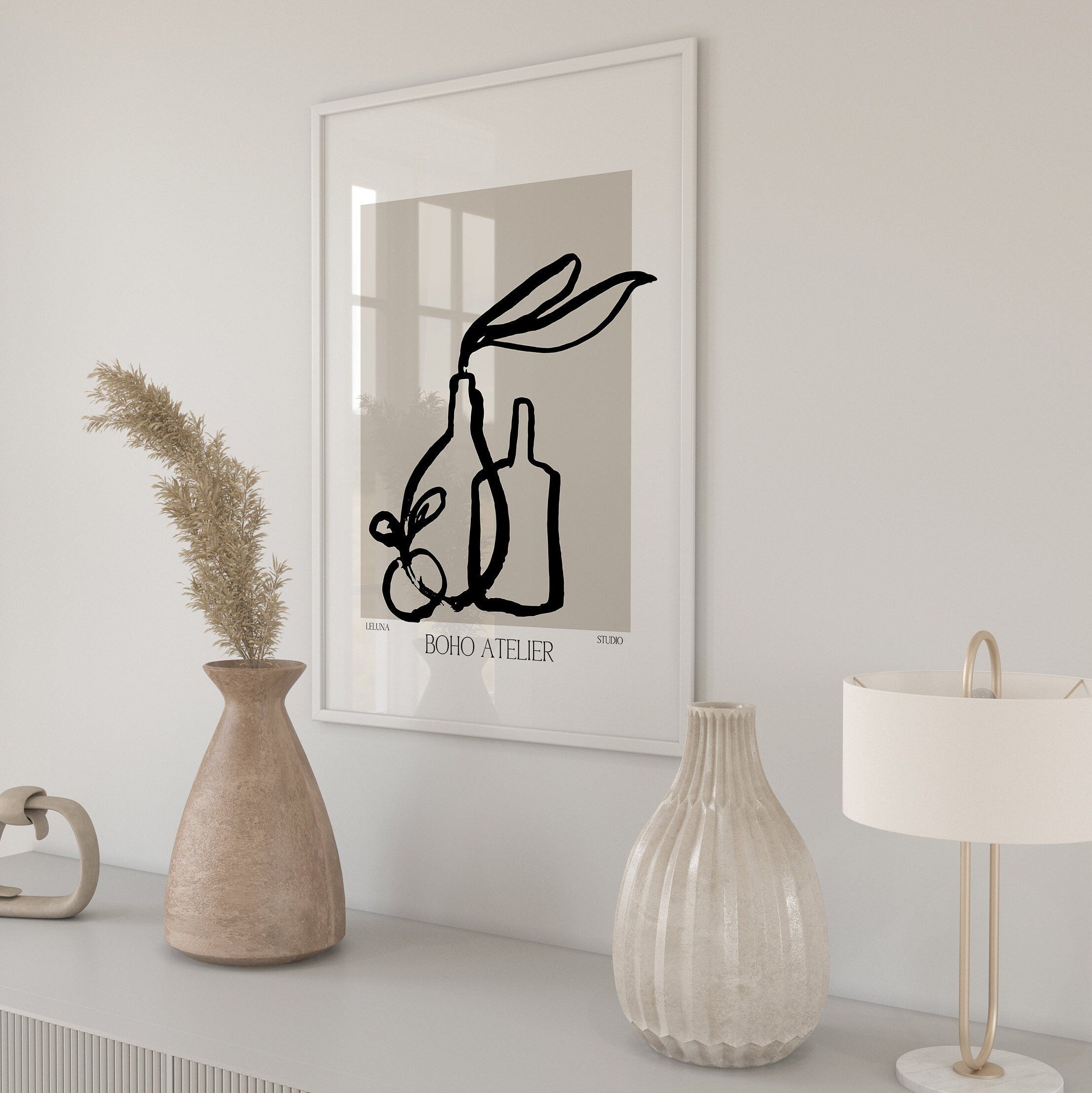 Boho Line Art Set of 3, Bohemian Modern Wall Art, Abstract Line Art Set ...