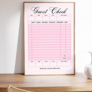 Blank Guest Check Print – Pink Guest Check Poster, Retro Art Print ...