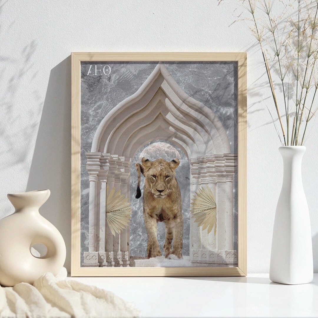 Surreal Cosmic Leo Art Print, Leo Zodiac Wall Decor, Astrology Collage ...