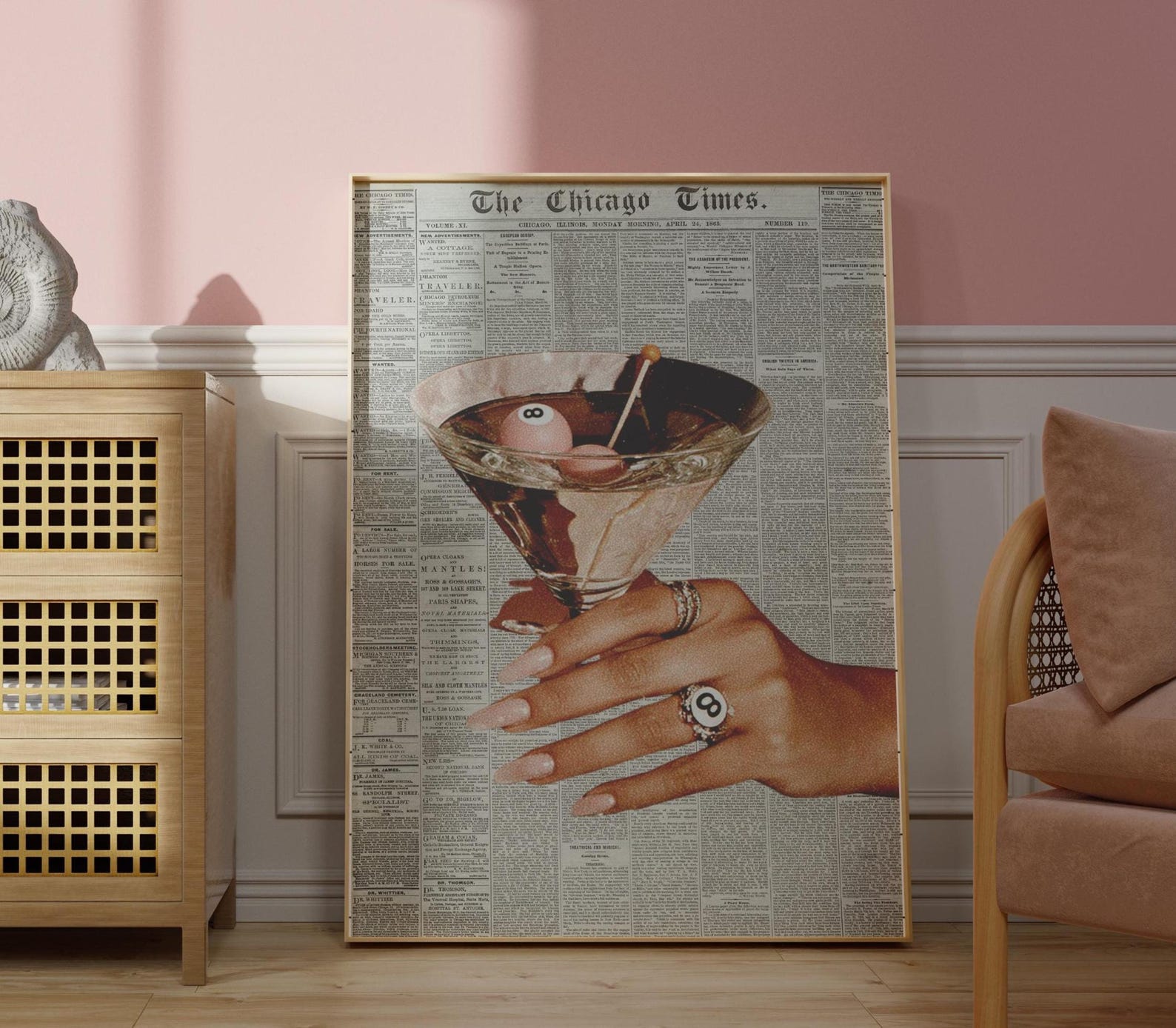 Pink Retro 8- Ball Cocktail Print | 8-ball Art | Cocktail | Retro ...
