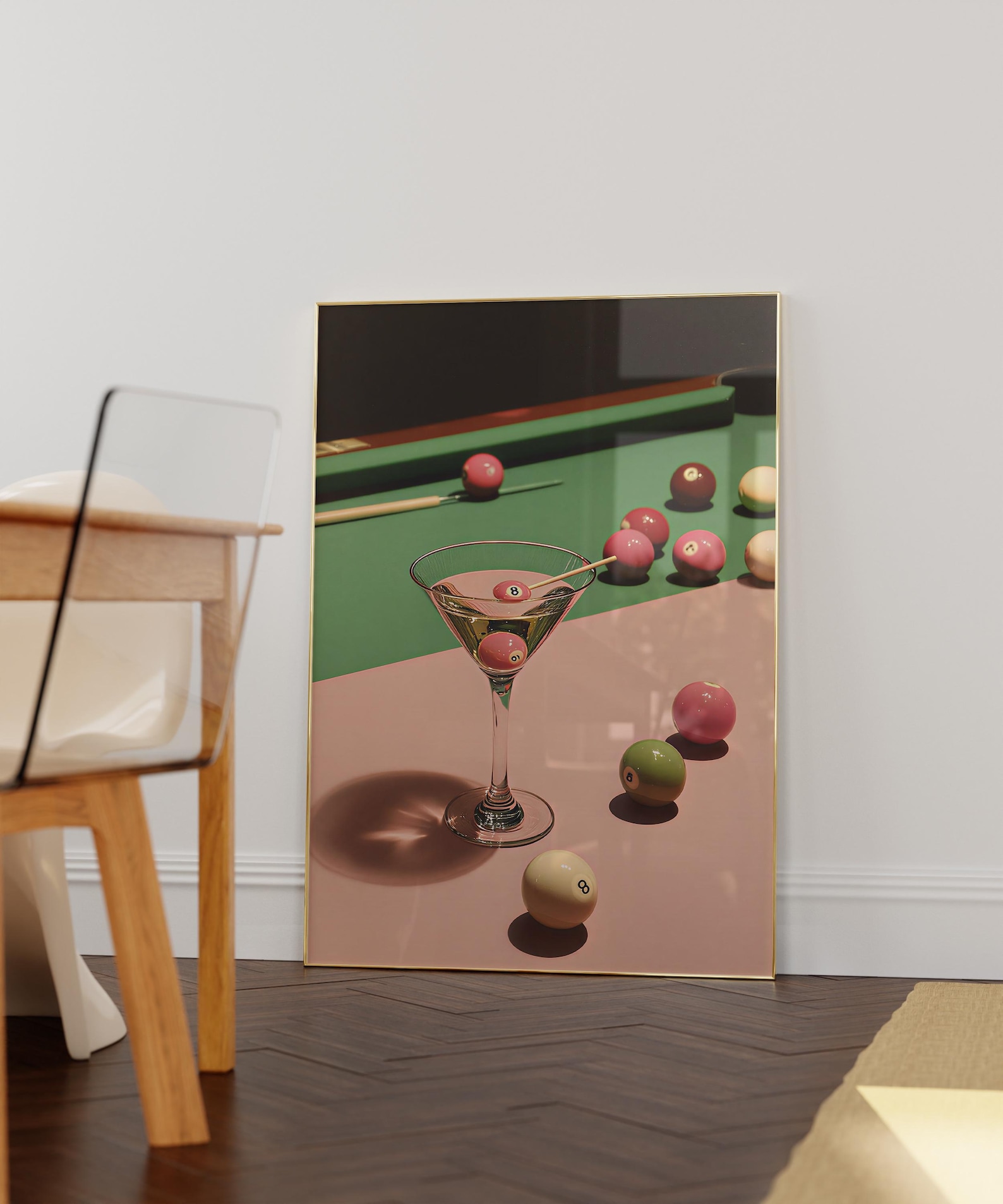 Retro Pool Table | Pink 8-ball | Martini Art | Digital Print | Retro ...