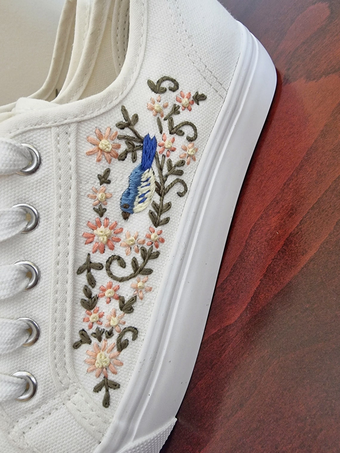 Custom Hand Embroidered Shoes, White Wedding Personalized Sneakers ...