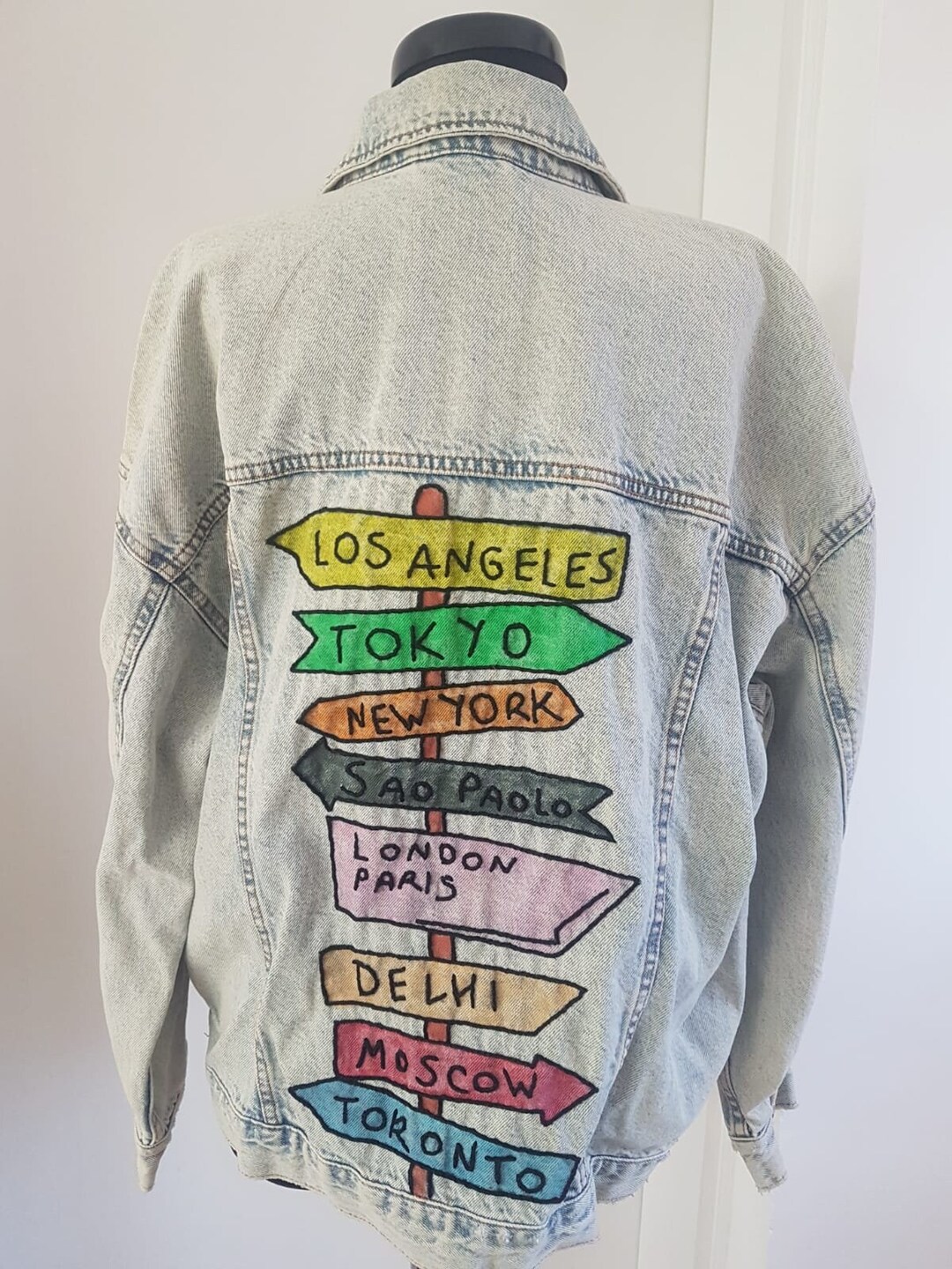 Hand Embroidery Denim Jacket Road Signs, Embellished Hand Painted ...