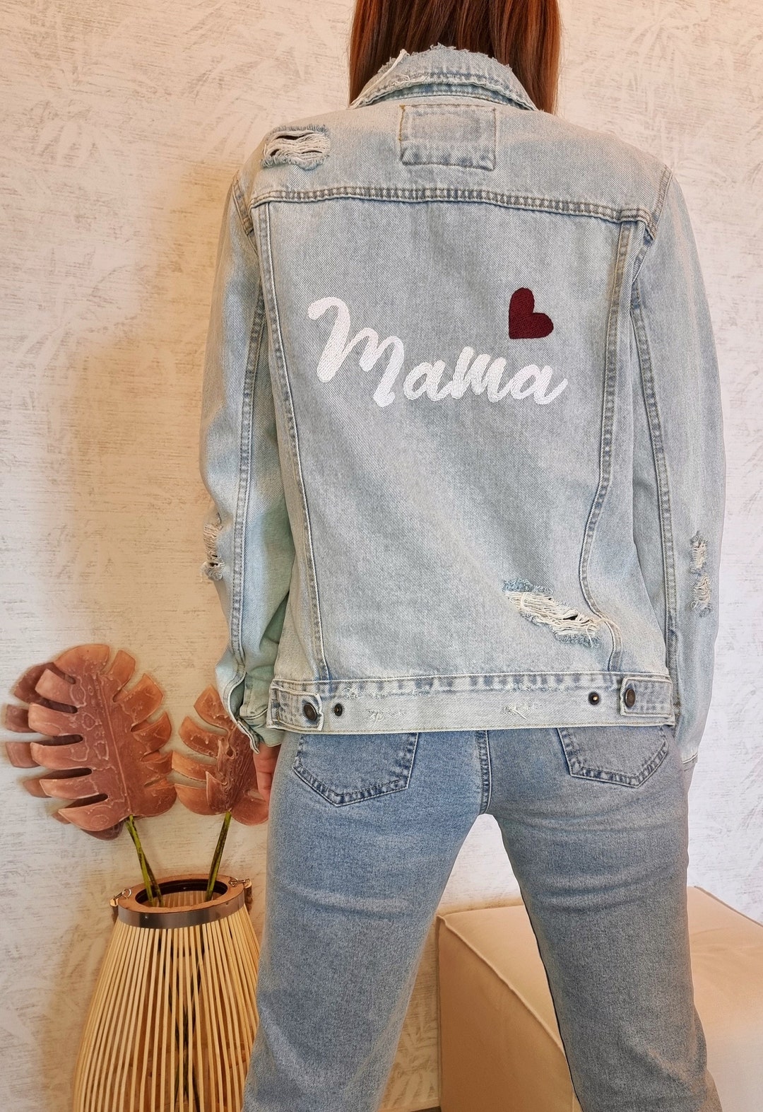 Hand Embroidered Mama Oversized Denim Jacket Medium Blue, Maternity ...