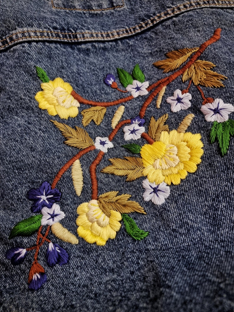 Hand Embroidered Floral Denim Jacket, Oversized Jean Jacket - Etsy