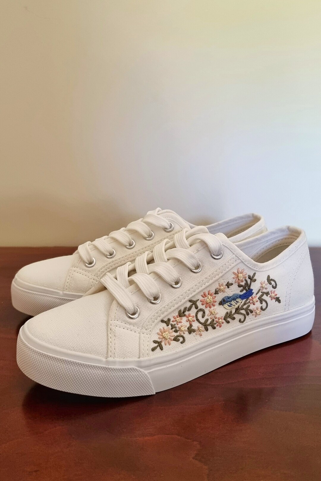 Custom Hand Embroidered Shoes, White Wedding Personalized Sneakers ...