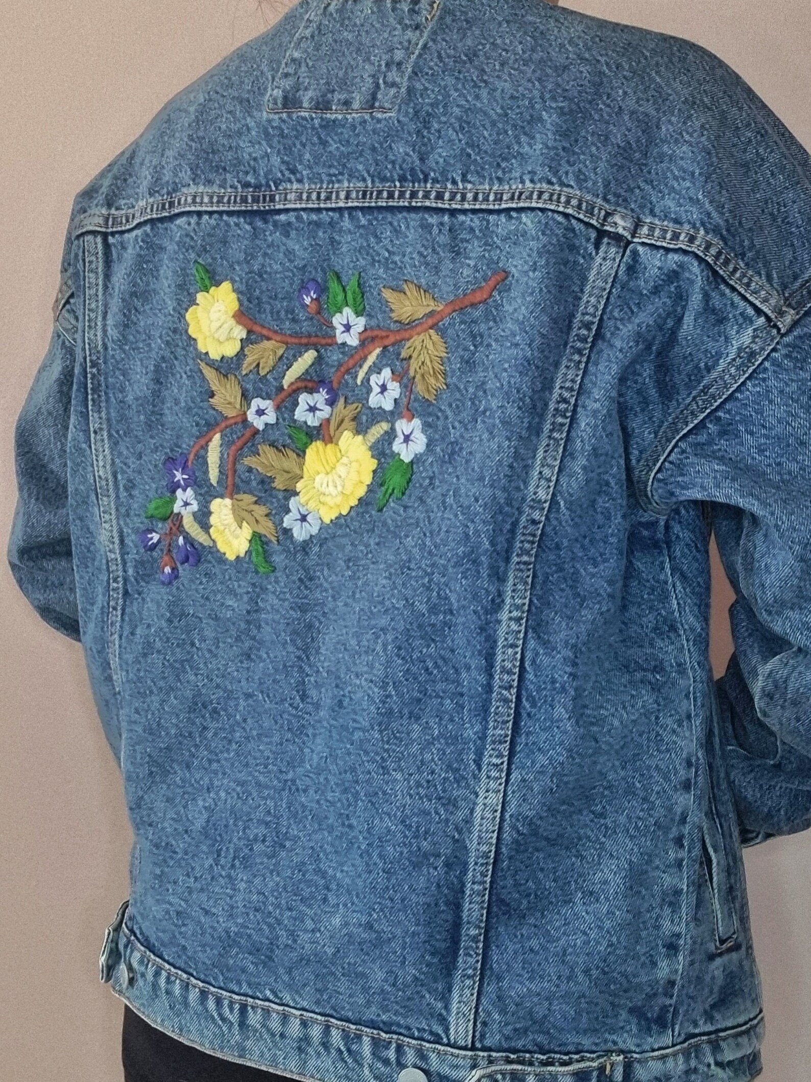 Hand Embroidered Floral Denim Jacket, Oversized Jean Jacket - Etsy