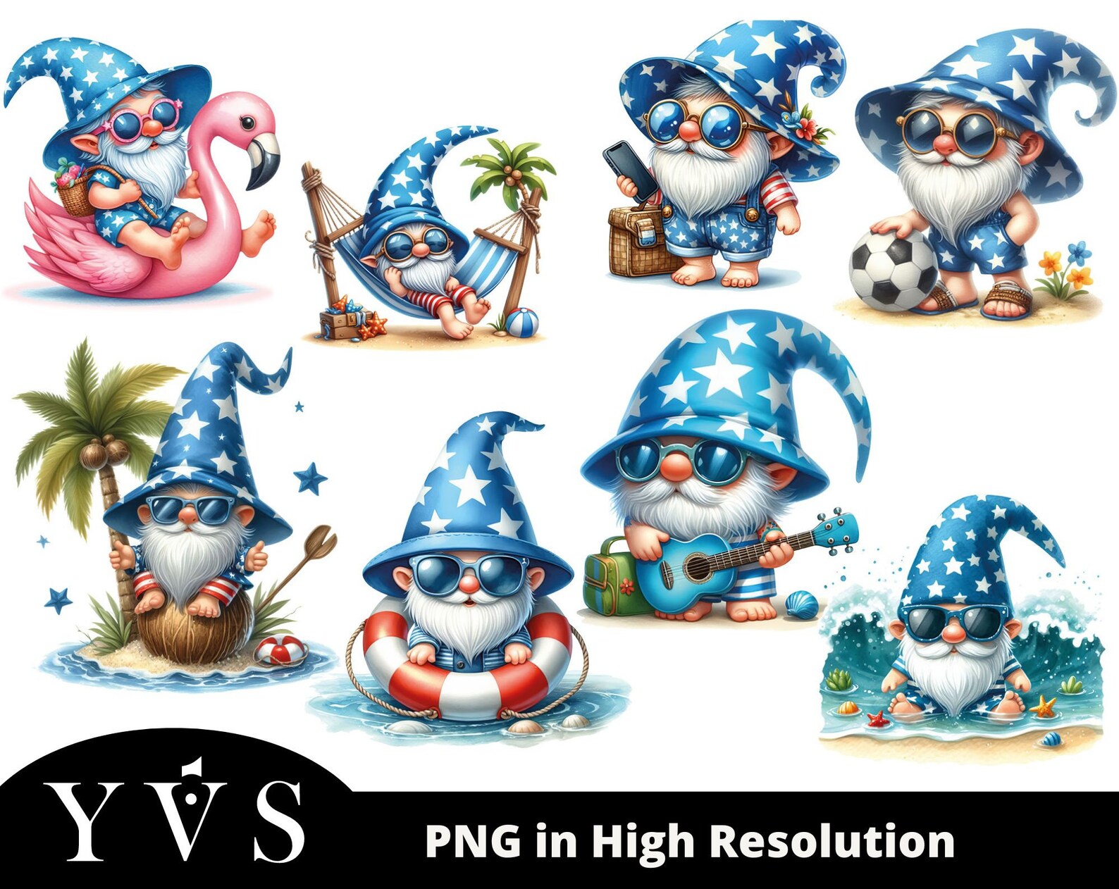 BEACH GNOMES CLIPART Bundle, Summer Gnomes Clipart, Beach Gnomes Png ...