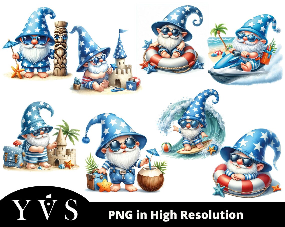 BEACH GNOMES CLIPART Bundle, Summer Gnomes Clipart, Beach Gnomes Png ...
