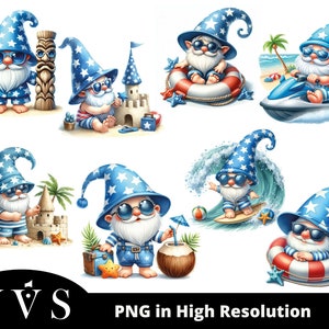 BEACH GNOMES CLIPART Bundle, Summer Gnomes Clipart, Beach Gnomes Png ...