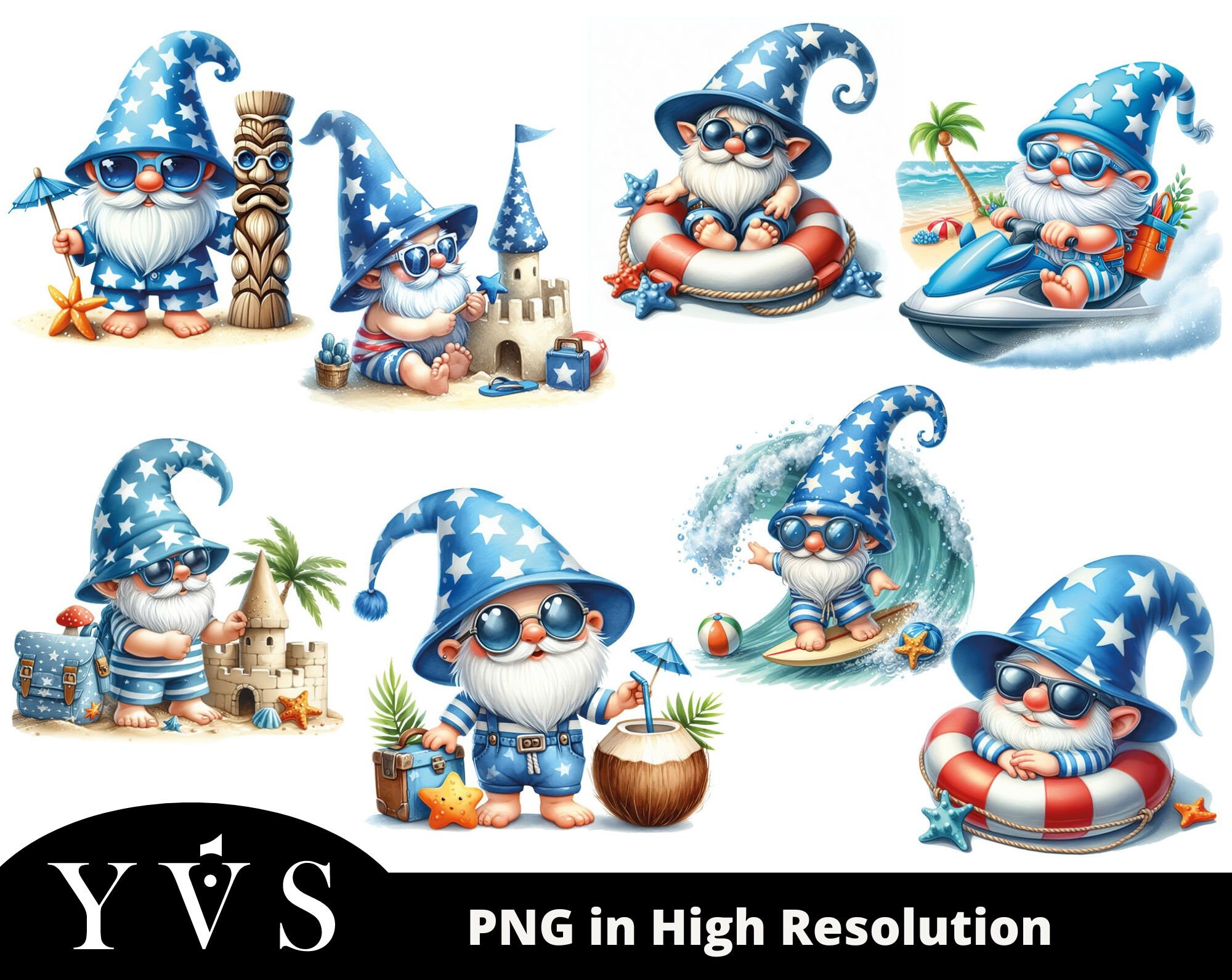 BEACH GNOMES CLIPART Bundle, Summer Gnomes Clipart, Beach Gnomes Png ...