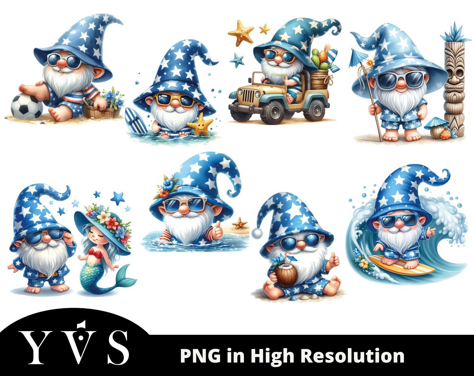 BEACH GNOMES CLIPART Bundle, Summer Gnomes Clipart, Beach Gnomes Png ...