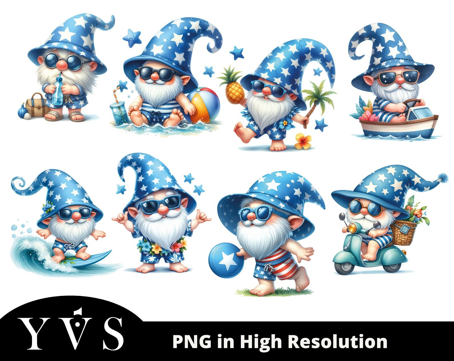 BEACH GNOMES CLIPART Bundle, Summer Gnomes Clipart, Beach Gnomes Png ...