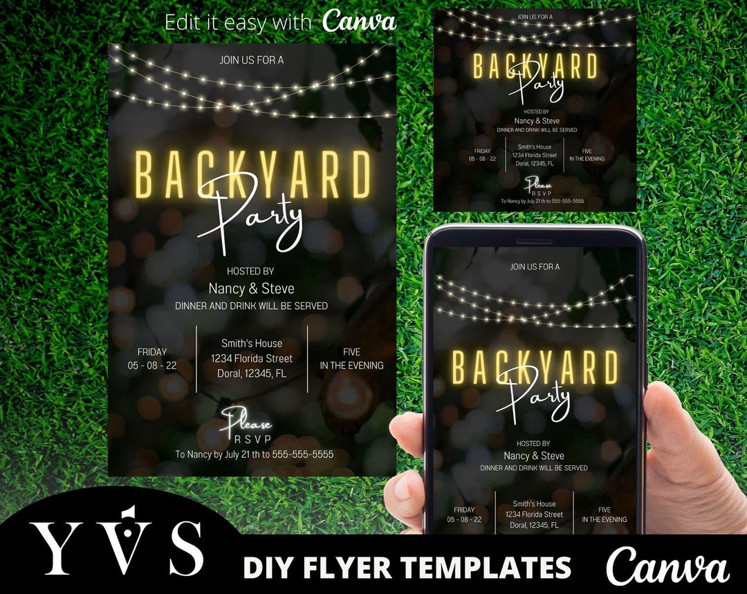 Backyard Party Invitation Template, BBQ Party Invitation, Barbecue ...