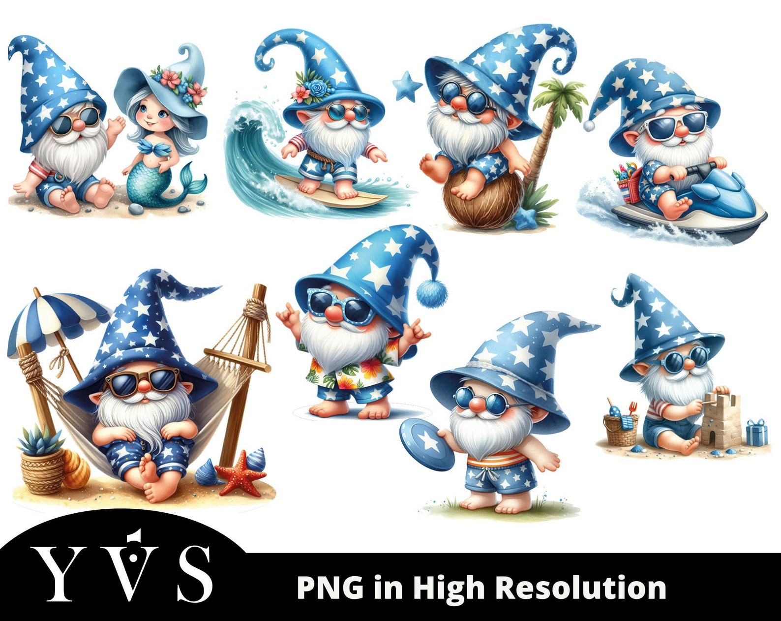 BEACH GNOMES CLIPART Bundle, Summer Gnomes Clipart, Beach Gnomes Png ...
