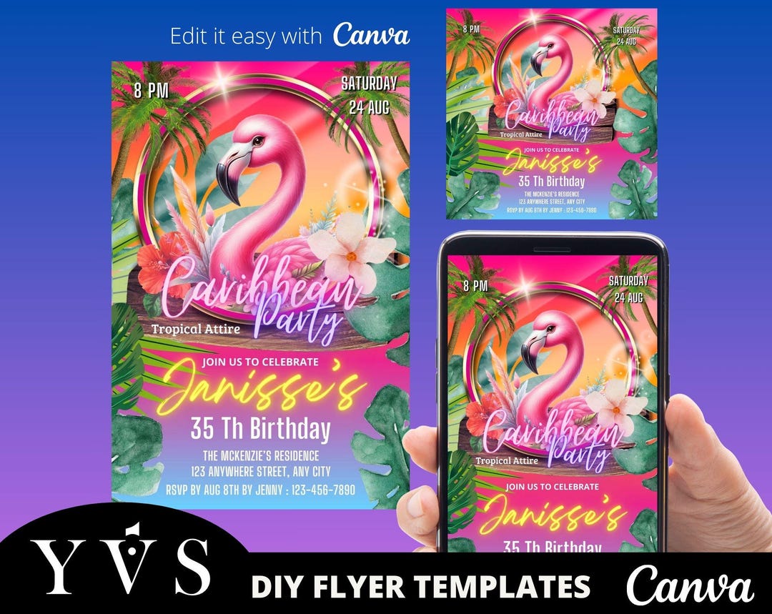 Caribbean Party Flyer, Caribbean Party Canva Flyer, Summer Pool Party ...