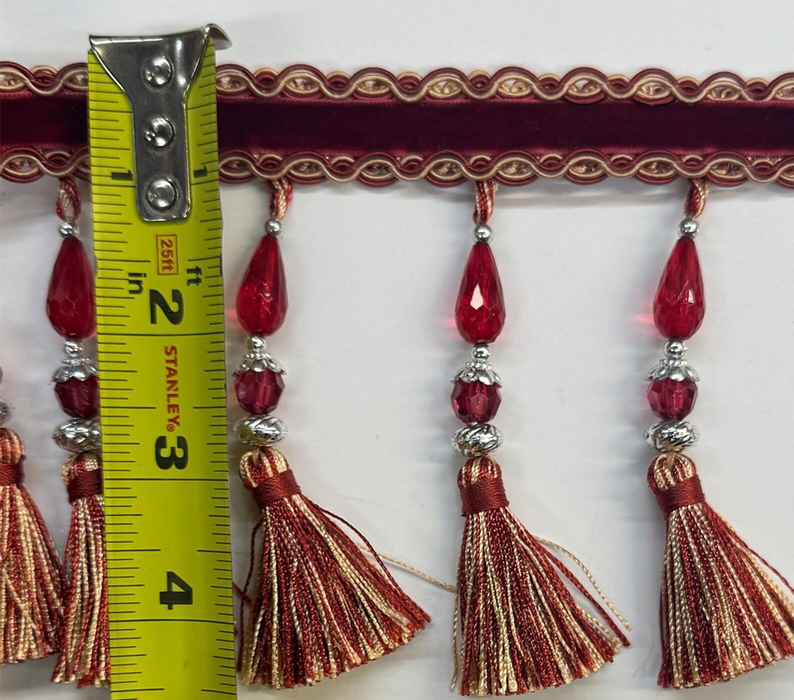Per Yard-drapery Trim -red- Beaded Trim- Design 19 - 4 1/4" Inches - Etsy