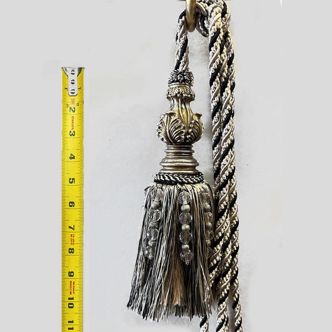 Large Single Drapery Tassel Tieback Pair black & White Crv-rope Length ...