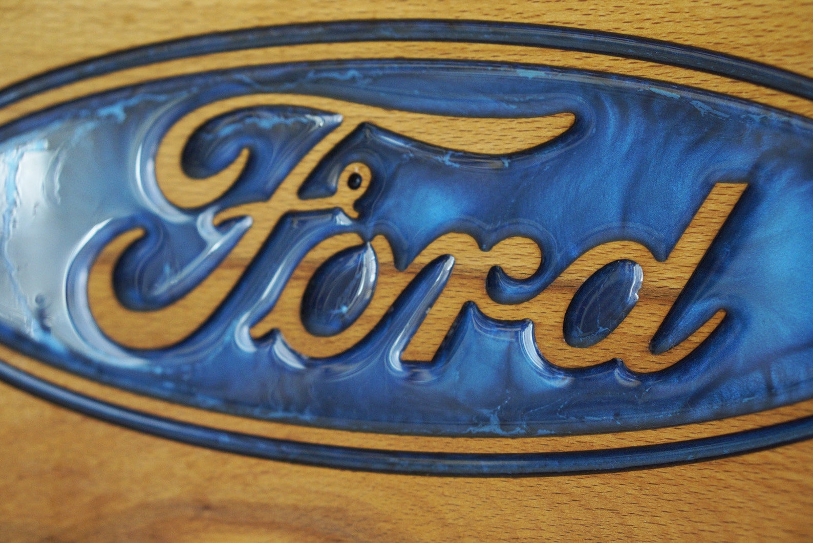 Wood and Epoxy Ford Emblem for Wall Hanging, Wooden Ford Logo Filled ...