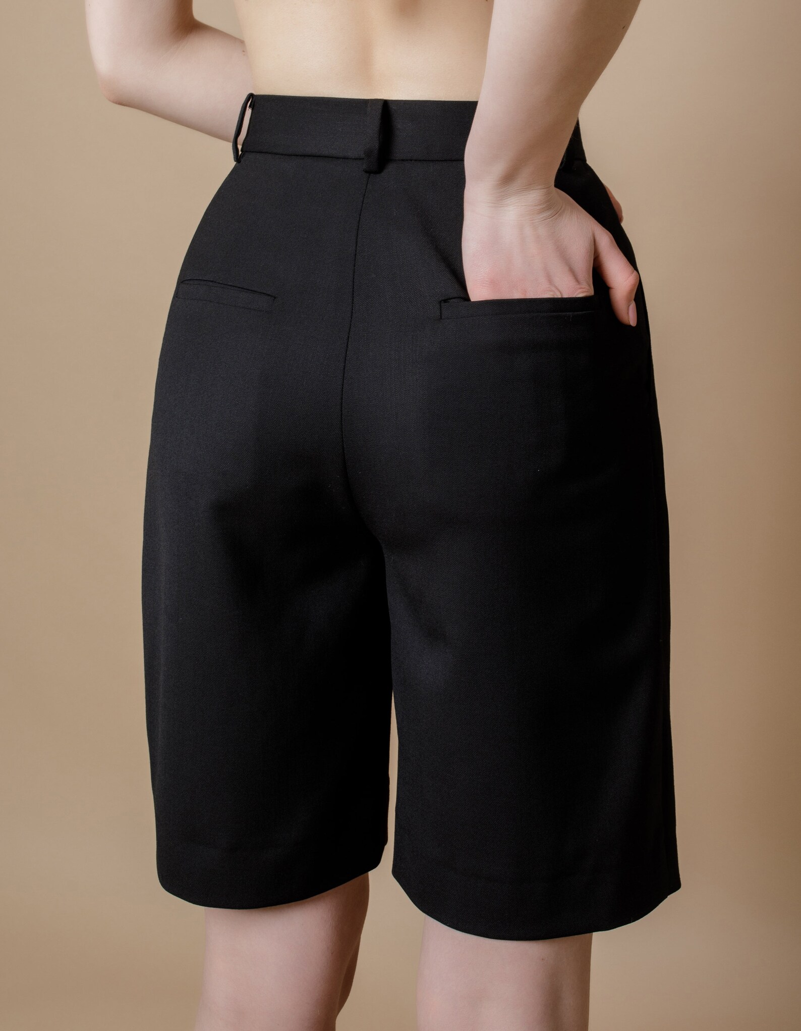 Bermuda Shorts for Women, Custom Made Shorts, Black Shorts, Pleated ...